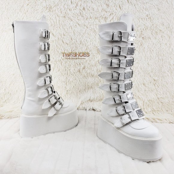 Demonia | Shoes | White Platform Goth Punk Rave Festival Knee Boots ...